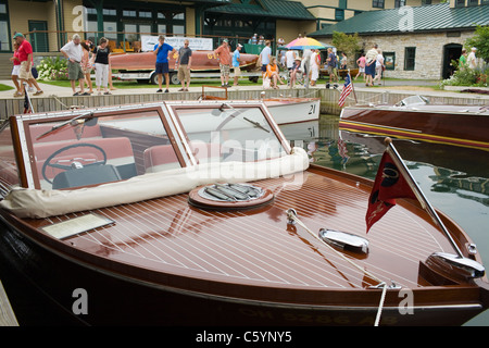 New York, Clayton. Antique Boat Museum. Bow of vintage wooden canoe. (Large format sizes ...