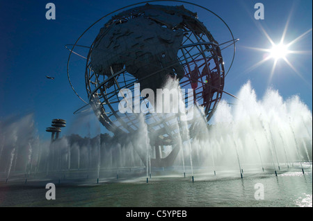 sun sets on the Unisphere World's fair US Steel NY New York Big Apple ...