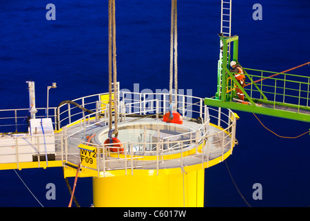 Transition piece in place on the foundation monopile from the deck of ...