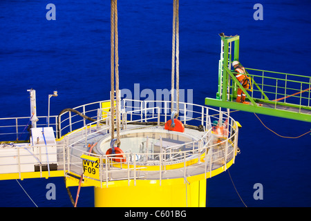 Transition piece in place on the foundation monopile from the deck of ...