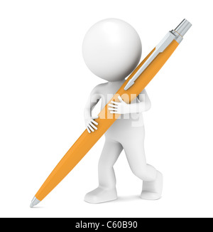 3D little human character writing with a Pen. Red Stock Photo - Alamy