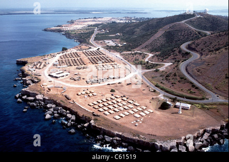 An aerial view of Naval Base Guantanamo Bay's windward side, looking ...