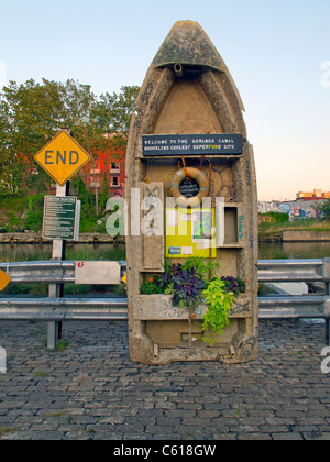 Gowanus canal superfund site boat sign Stock Photo - Alamy