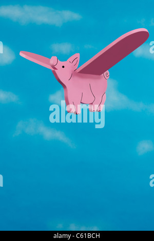 Flying Pig with Blue Sky Background Stock Photo - Alamy