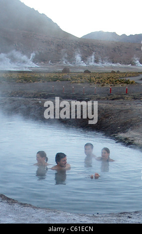 Soaking in the hot pools at El Tatio Geysers, Atacama Desert, Chile ...