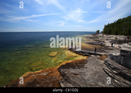 Rock formation and shoreline in Tobermory, Georgian bay, Ontario ...