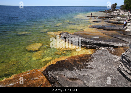 Rock formation and shoreline in Tobermory, Georgian bay, Ontario Stock ...