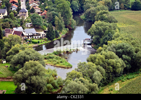 Overhead view of the Saale River valley, Dornburg, Germany Stock Photo ...