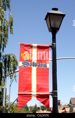 Solvang Banner on a Danish Flag hanging from a lamp post in Solvang ...