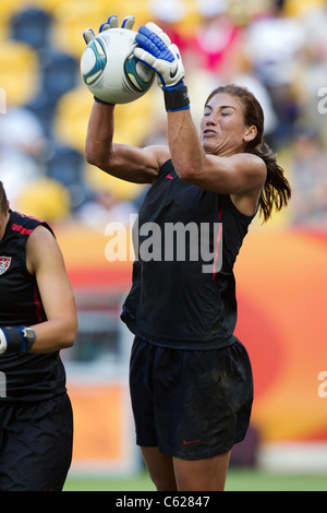 Goalkeeper Hope Solo of team USA saves a ball during a training session ...