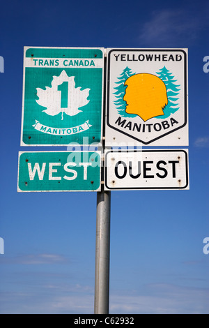signposts for trans canada highway 1 and yellowhead route in manitoba ...