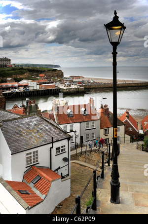 Harbour entrance at the old town of Whitby Harbour, Yorkshire, England ...
