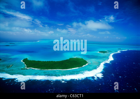 Aerial view of Aitutaki atoll and lagoon in Cook Islands South Pacific ...