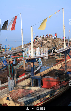 Colorful fishing boats at the port, Pelabuhanratu, West Java, Java ...