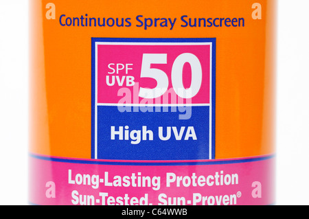 SPF 50 sunscreen label close-up Stock Photo - Alamy