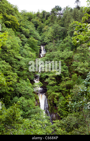 Scenic view of the River Rheidol valley from a hill farm in west Wales ...