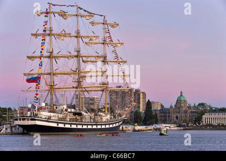 Russian tall ship Pallada berthed at inner harbour at dusk-Victoria ...