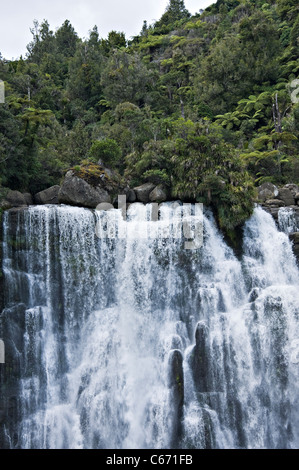 Marokopa falls waterfall near to Waitomo in New Zealand on a summers ...