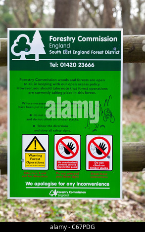Forest forestry commission warning sign in woods danger of operations ...