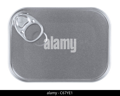Closed rectangular tin can isolated over white background. Selective ...