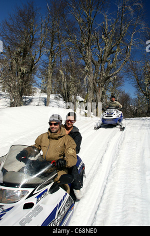 Having fun on the snowmobile circuit at Termas de Chillan ski resort ...