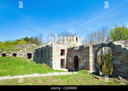 Spring view of Terebovlia castle ruins (Ternopil Oblast, Ukraine ...
