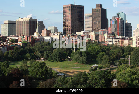 The downtown Boston Skyline and Beacon Hill seen from the Charles River ...