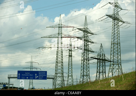 Electricity cables E40 Weisweiler Germany Deutschland Europe Stock ...