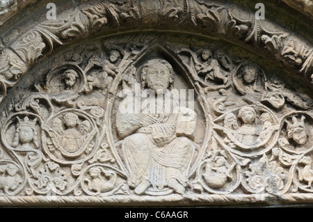England, Barfrestone church. Norman stone carvings. South door tympanum ...