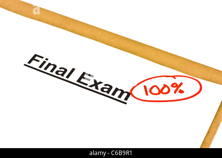 Final exam marked with 100% isolated on white Stock Photo - Alamy