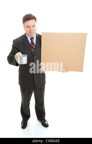 Blank, cardboard and unemployment person with suit, poster and mockup ...