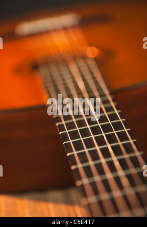 Vertical shot of fretboard of acoustic guitar Stock Photo - Alamy