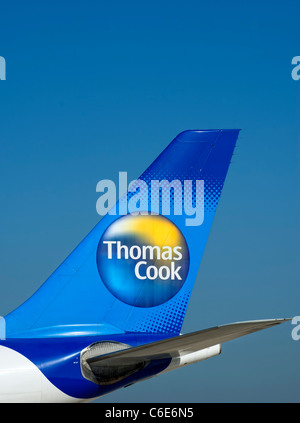 Tail fin of a Thomas Cook airlines aircraft showing their logo Stock ...
