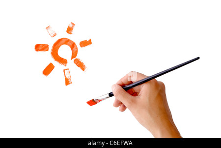 paintbrush and painted sun on white background Stock Photo - Alamy