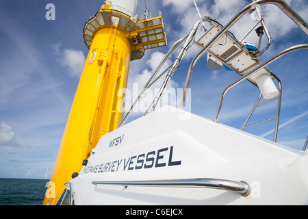 A wind farm crew transfer vessel, catamaran, moored at Southampton ...