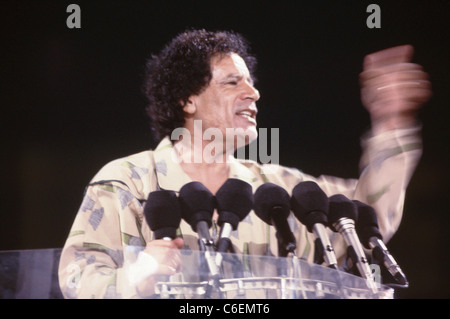 Libyan Col Muammar Gaddhafi speaks in Benghazi marking the opening of ...