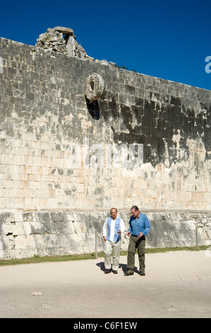 The ancient ball game arena at the ancient mayan city of Chichen Itza ...