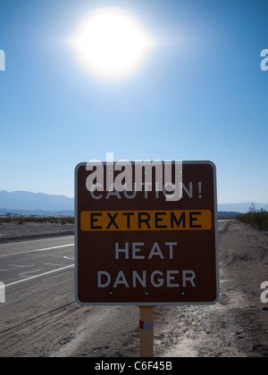 Caution Extreme Heat Danger warning sign in Death Valley Stock Photo ...