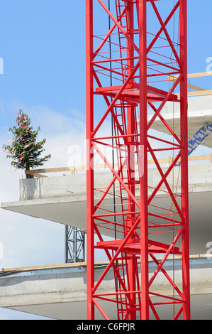 Red crane with topping-out tree at a construction site Stock Photo - Alamy