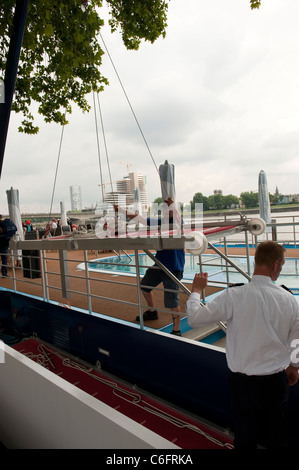 Disabled wheelchair ramp gangway on cruise ship boat River Rhine ...