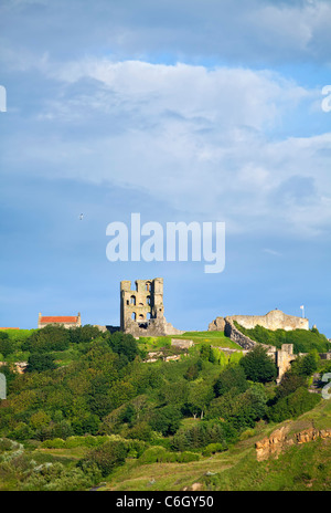 UK, North Yorkshire, Scarborough, Scalby Mills Beach and Old Scalby ...