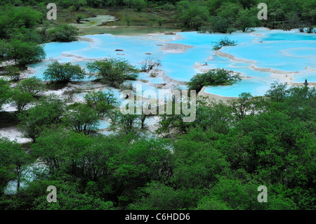 Travertine terrace pools at Huanglong Nature Reserve, an UNESCO World ...