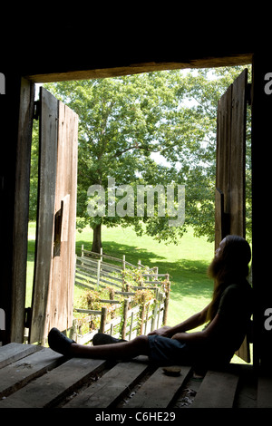 Summer landscape through barn door Stock Photo: 20923432 - Alamy