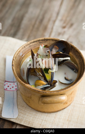 Sweetcorn and mussel chowder Stock Photo - Alamy