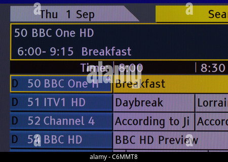 TV screenshot of Guide Plus Channel guide showing the HD channels now ...