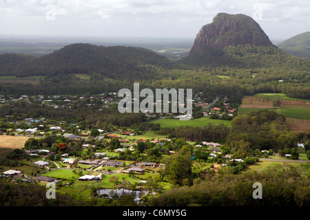 Aerial view of the Glass House Mountains in the Sunshine Coast. Beerwah ...