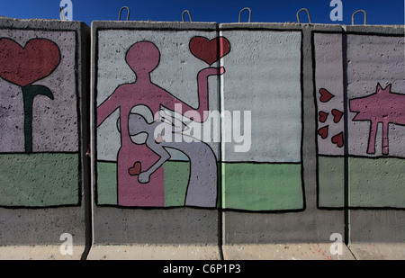 Painted precast concrete blast wall in Kibbutz Netiv Ha'asara near the ...