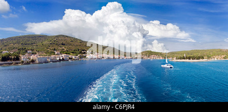 Town of Vis panoramic harbor view, Dalmatia archipelago of Croatia ...