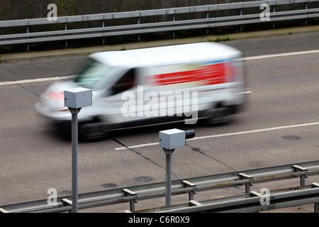 Speed cameras and flash at the A44 Autobahn, motorway. Controlling a ...
