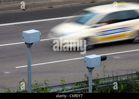 Speed cameras and flash at the A44 Autobahn, motorway. Controlling a ...